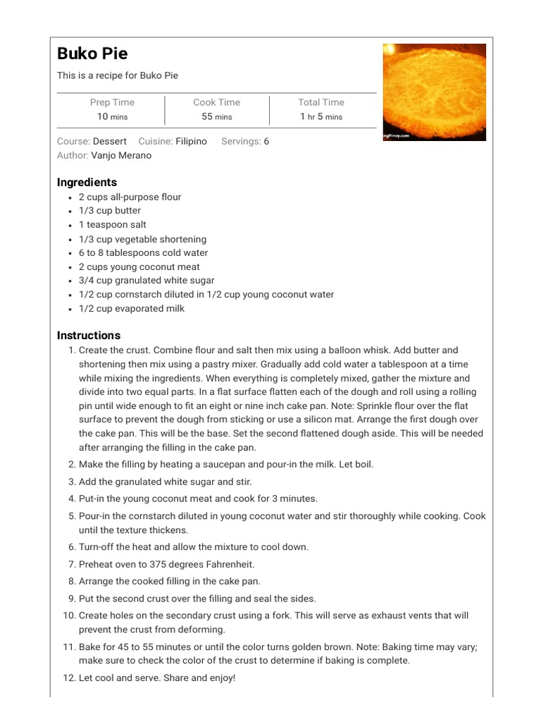 Buko Pie - Panlasang Pinoy | PDF