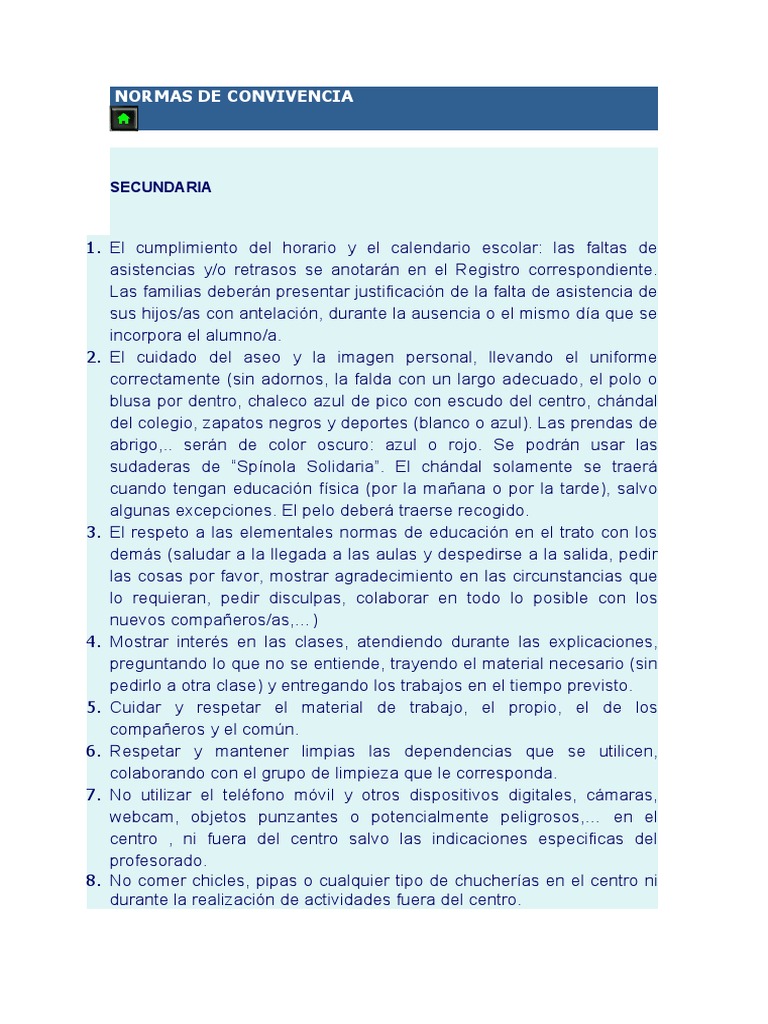Normas de Convivencia Ept | PDF