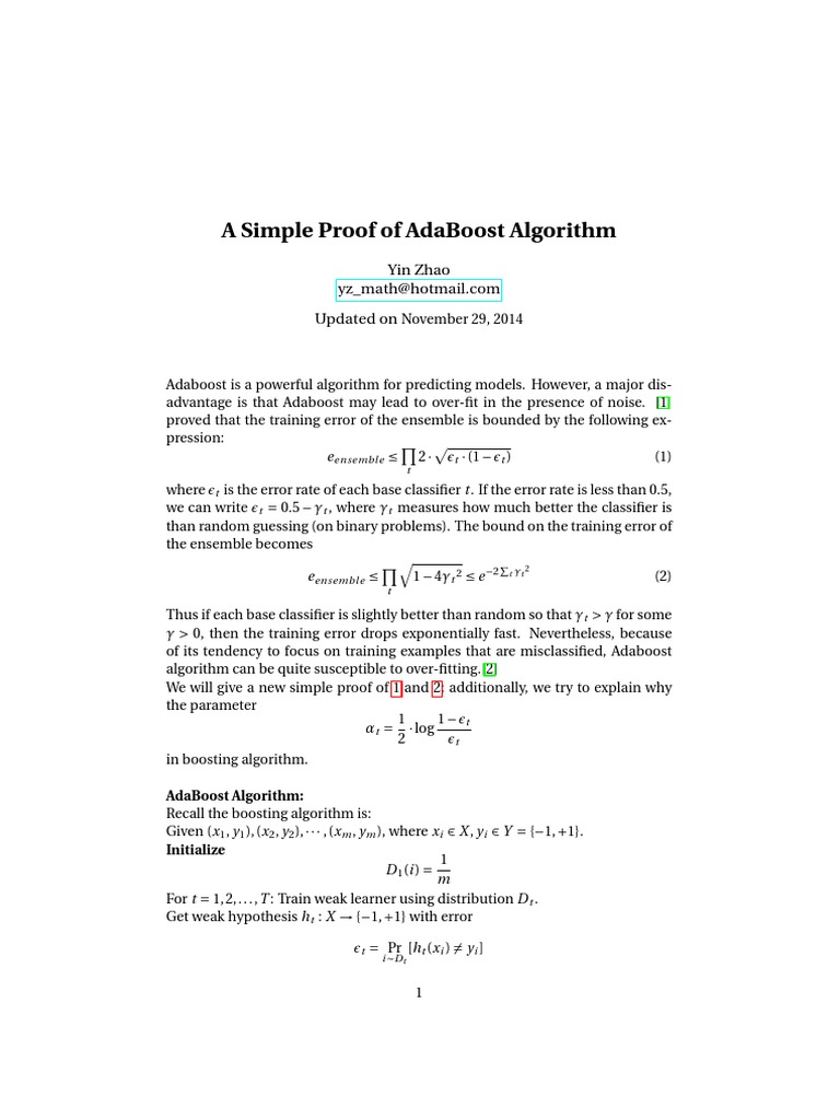 A_Simple_Proof_of_AdaBoost_Algorithm | PDF | Algorithms And Data Structures | Teaching Mathematics
