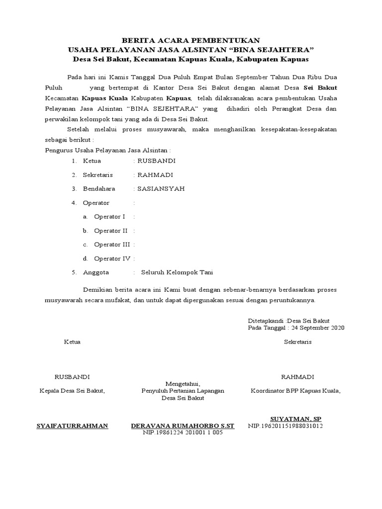 Berita Acara Pembentukan Upja | PDF