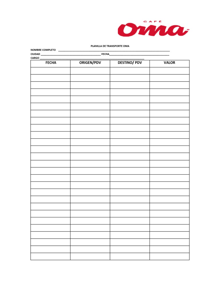 Planilla de Transporte Oma | PDF