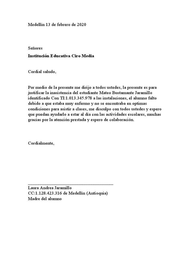 Justificación de Inasistencia Escolar | PDF | Salud y bienestar