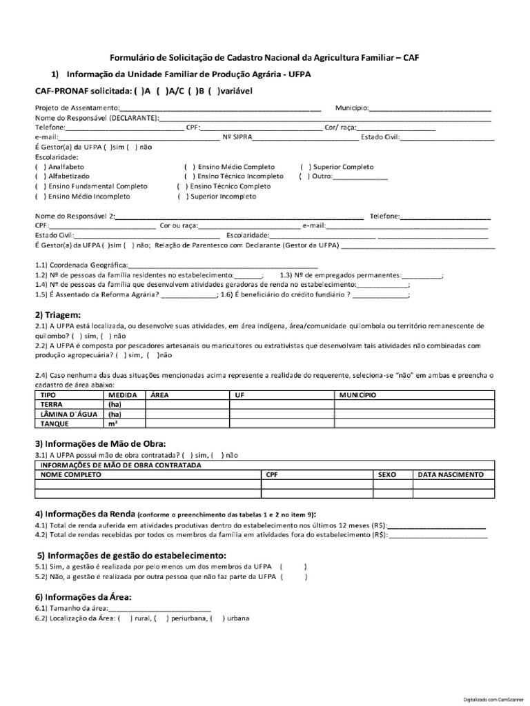 Formulário CAF 2 Versão | PDF