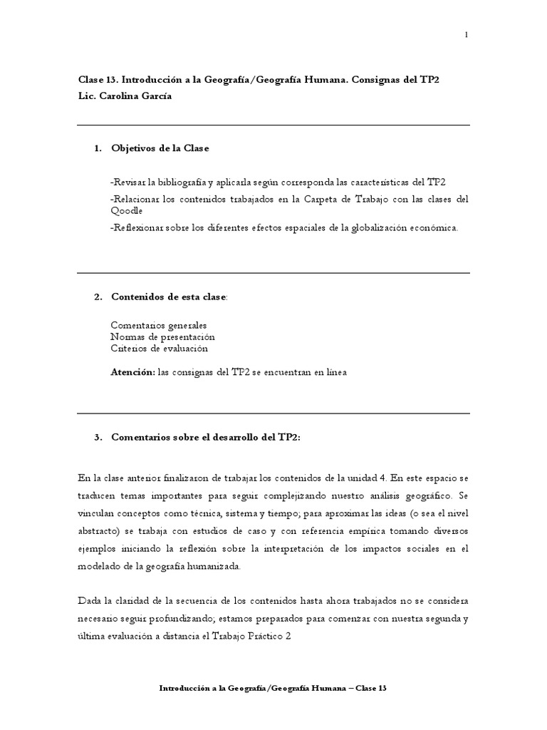GEOHUM Clase 13 Recomendaciones TP2 | PDF | Geografía | Science