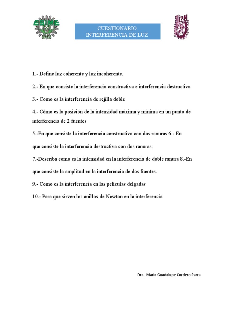 Cuestionario Interferencia | PDF