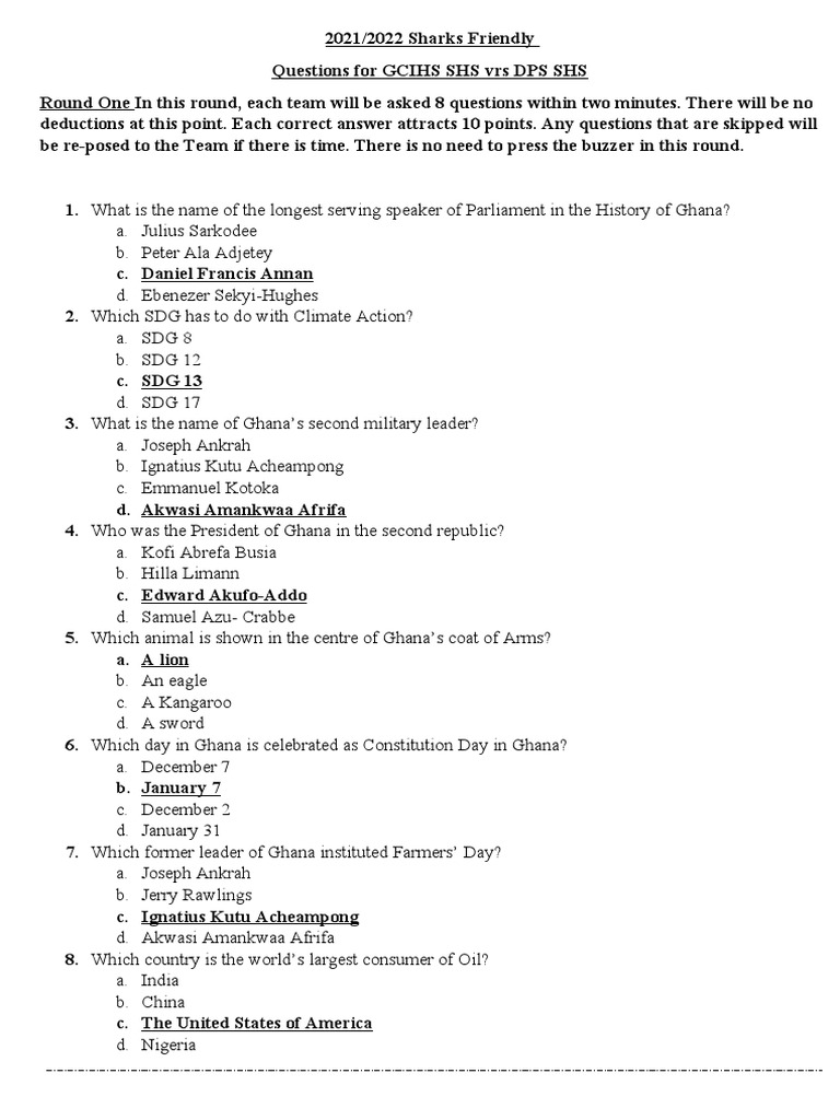 2021 - 2022 Sharks Friendly Questions For SHS GCIHS SHS Vrs DPS SHS 2 | PDF | Chemical Polarity ...