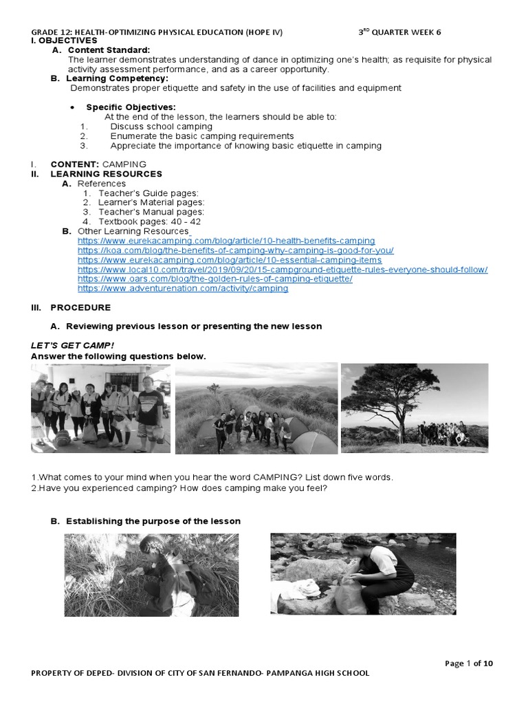 Hope 4 Q3 Week 6 With Modified Assessment | PDF | Camping | Campsite