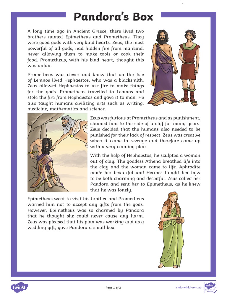 Au t2 P 418 Pandoras Box Ancient Greek Myth Story English - Ver - 1 PDF ...