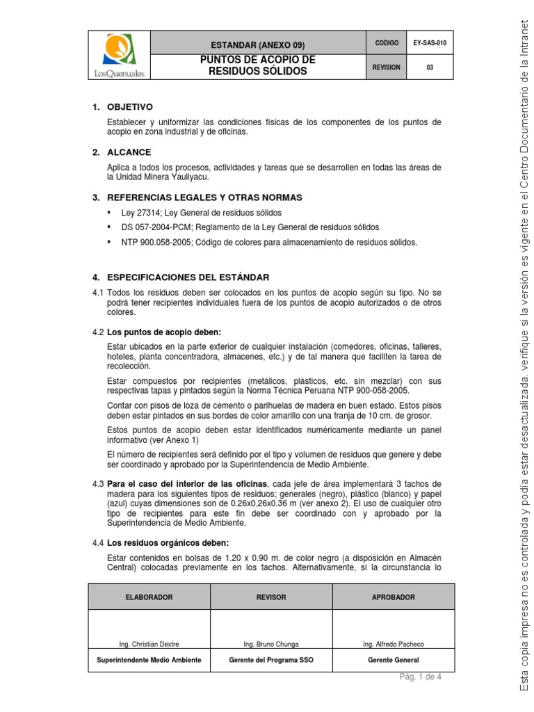 Estándar de Puntos de Acopio de Residuos | PDF | Residuos | Sector ...