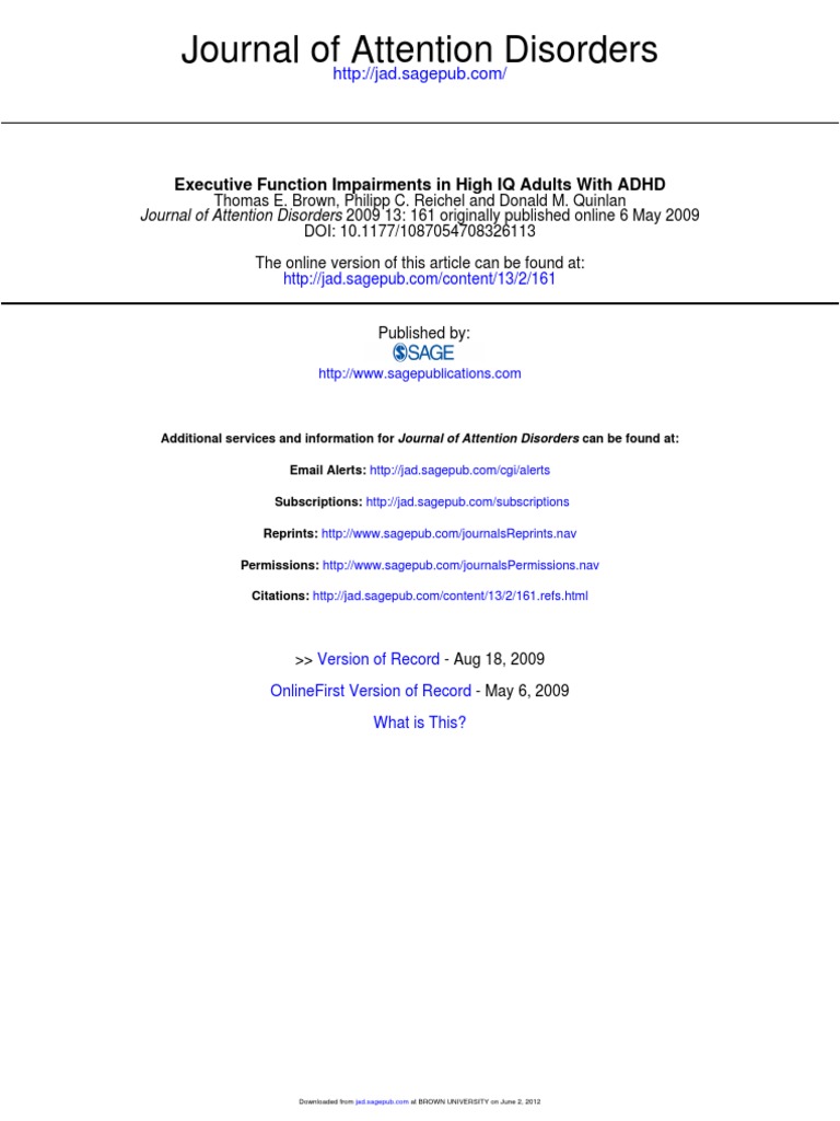 Journal of Attention Disorders: Executive Function Impairments in High ...
