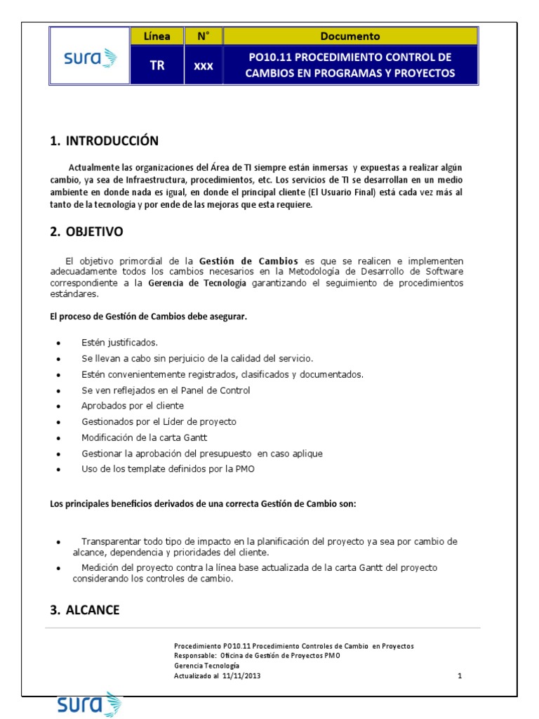 PO10.11 Procedimiento de Controles de Cambio en Proyectos | PDF ...