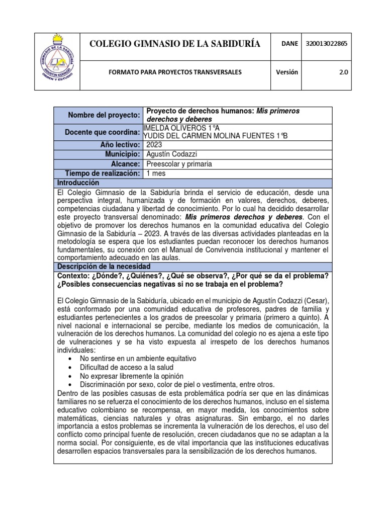 Proyecto Transversal | PDF | Derechos humanos | Educación de la primera ...