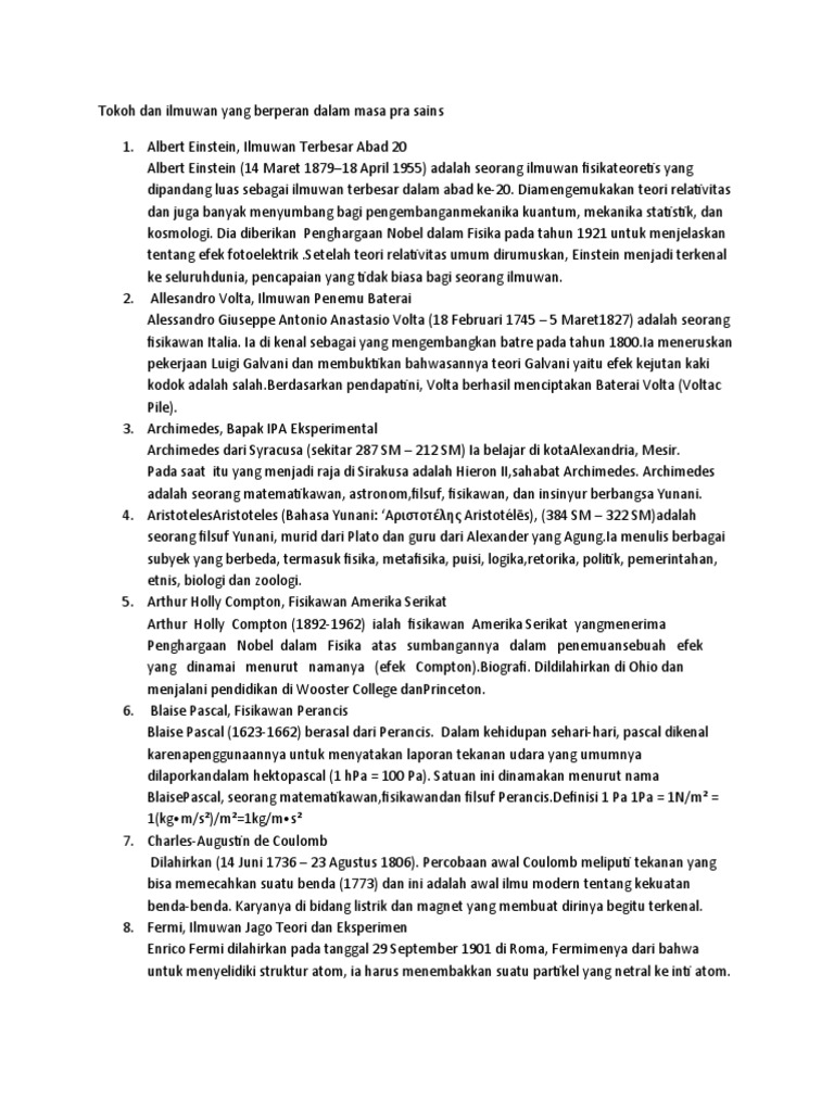 Tokoh Dan Ilmuwan Yang Berperan Dalam Masa Pra Sains | PDF