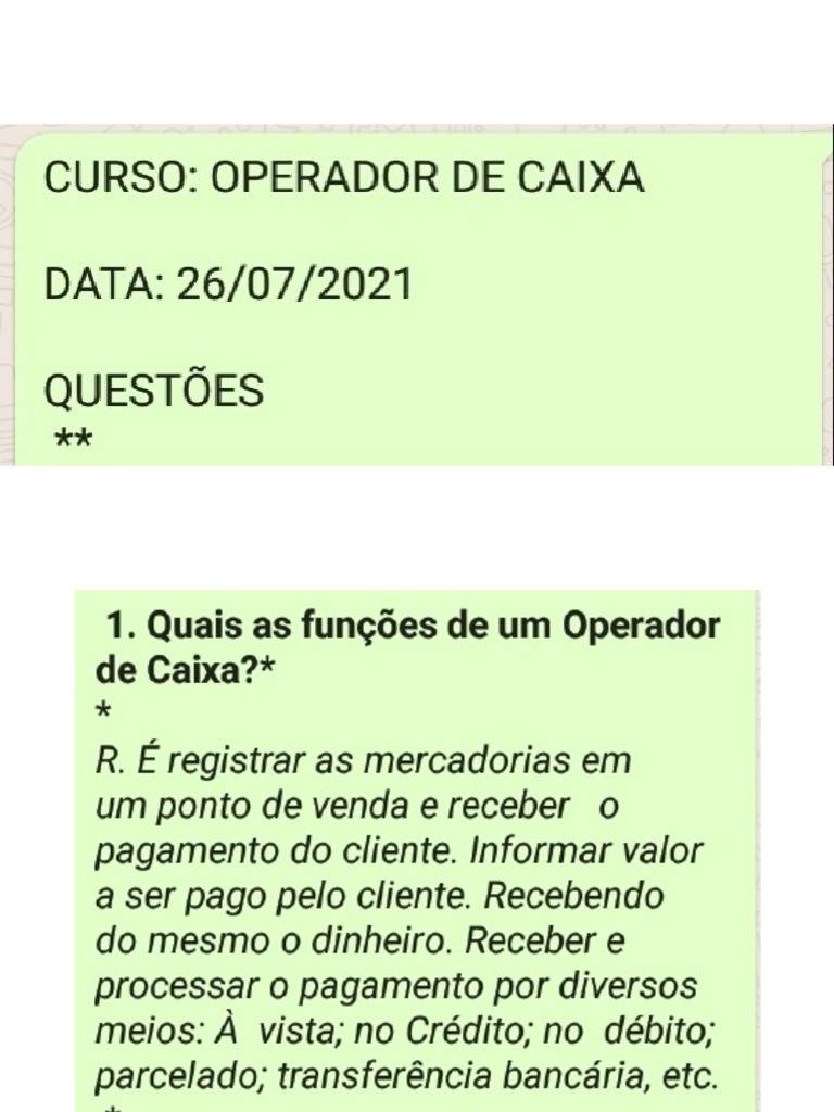 Questões - Operador de Caixa PDF | PDF