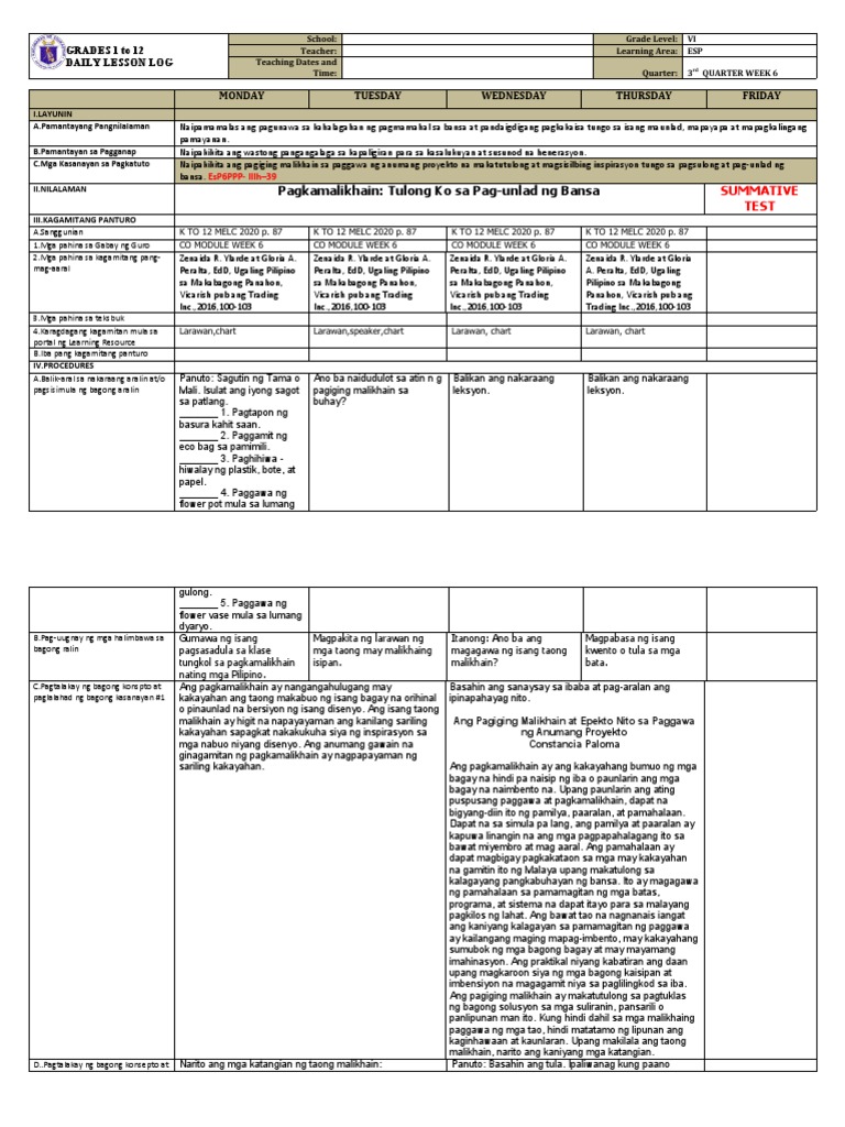 DLL Esp-6 Q3 W6 | PDF