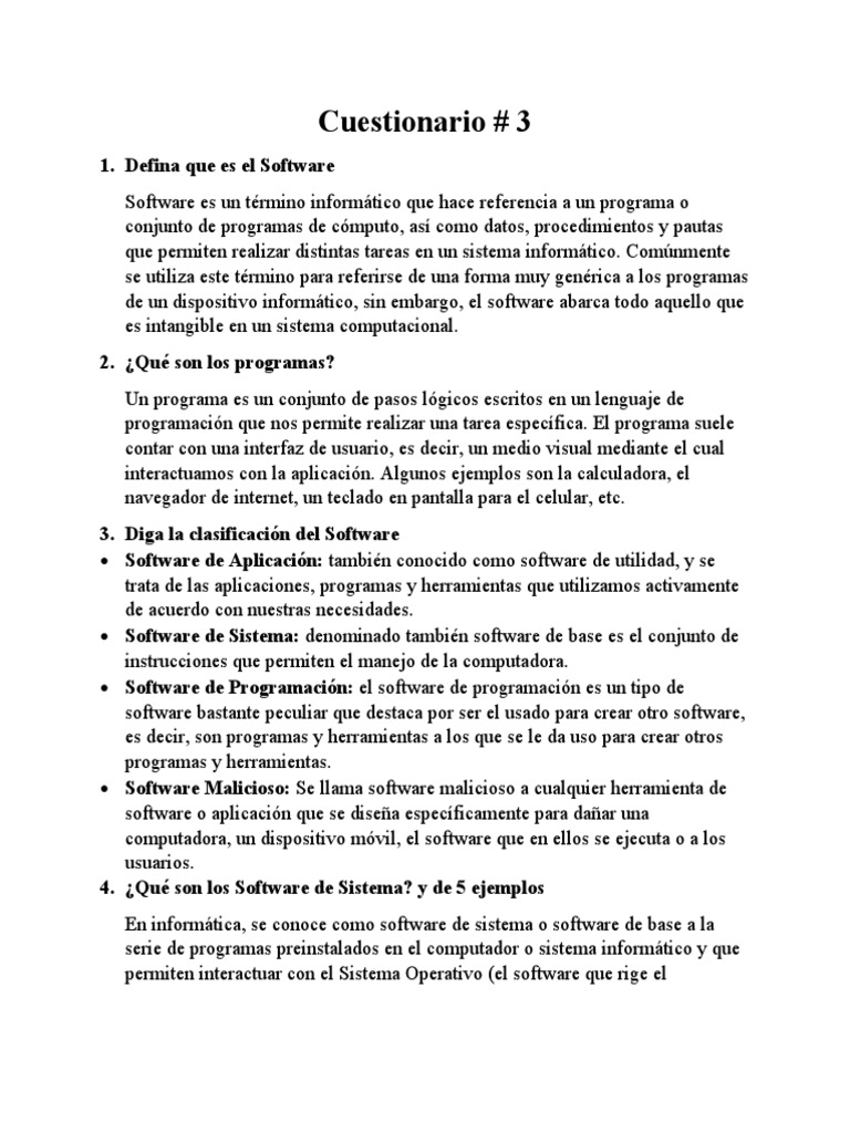 Cuestionario 3 de Informatica | PDF | Programación | Programa de computadora
