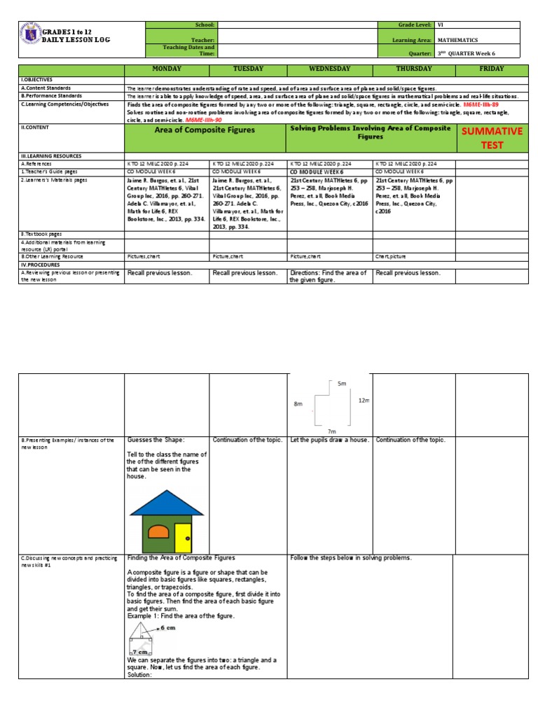 DLL Mathematics-6 Q3 W6 | PDF | Area | Mathematics DLL Mathematics-6 Q3 W6 | PDF | Area | Mathematics