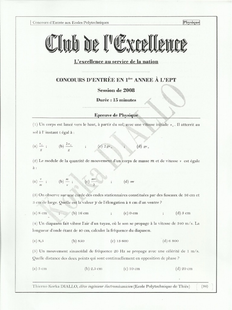 Epreuve de Physique Concour D - Entre A L - EPT PDF | PDF