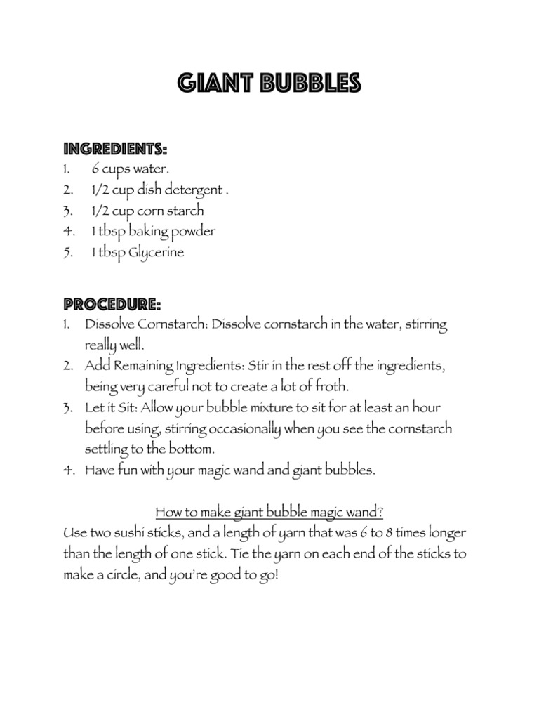 Giant Bubbles PDF | PDF | Corn Starch | Maize