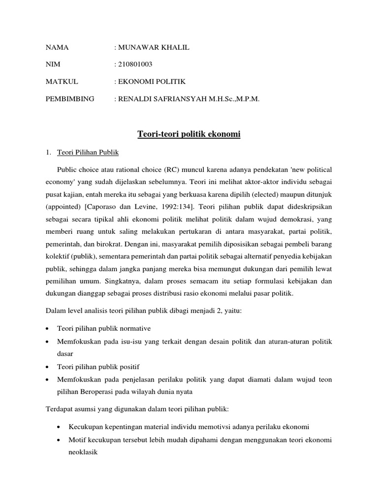 Teori Teori Ekonomi Politik | PDF Teori Teori Ekonomi Politik | PDF