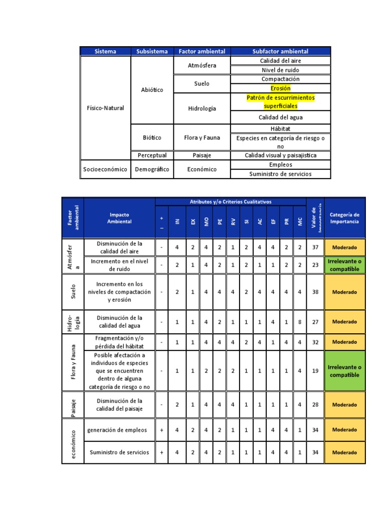 Matriz de Impacto Ambiental | PDF | Ciencias de la Tierra | Ingeniería ...