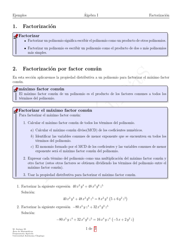 Ejercicios Resueltos de Factor Común | PDF | Factorización | Polinomio