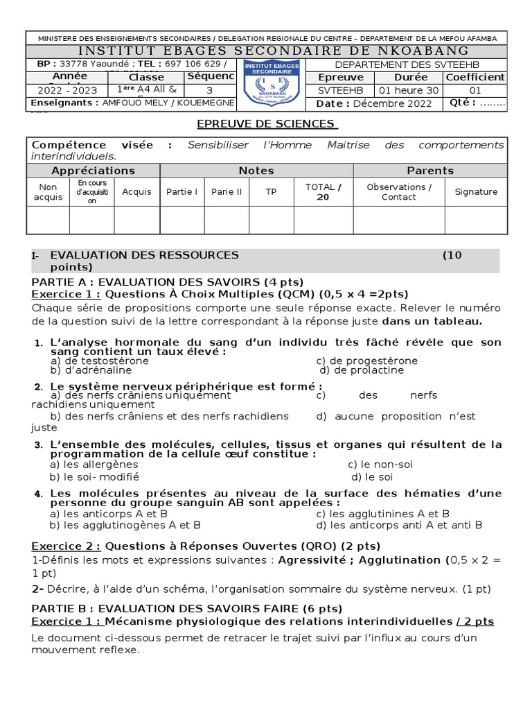 3ème Séq SVTEEHB PèreA EBAGES - 2023 PDF | PDF | Greffe d'organe ...