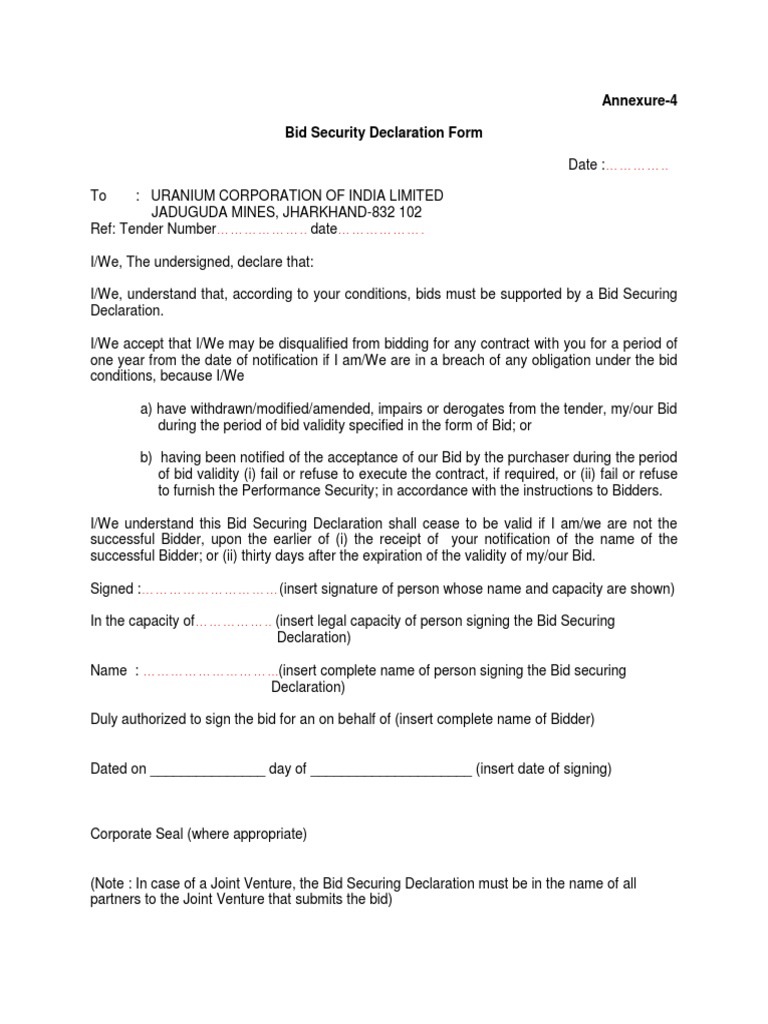 Declaration Form Annexure 4 | PDF