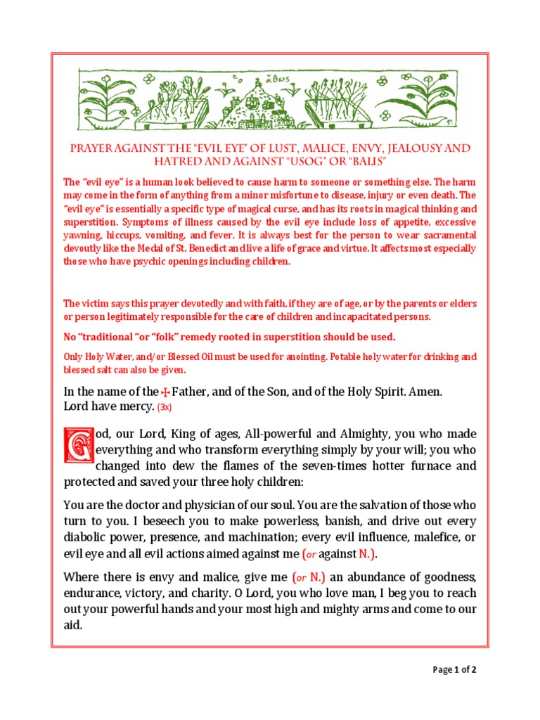 Prayer Against Usog or Balis | PDF | Exorcism | Anointing