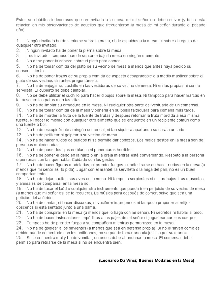 25 hábitos indecorosos en la mesa | PDF