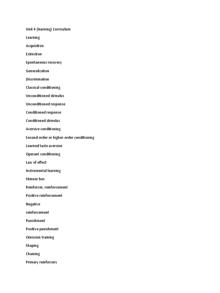AP Psychology Unit 4 (Learning) Curriculum | PDF | Self-Improvement ...