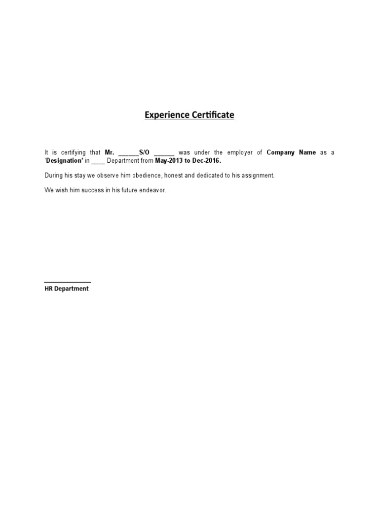 Experience Certificate Template | PDF