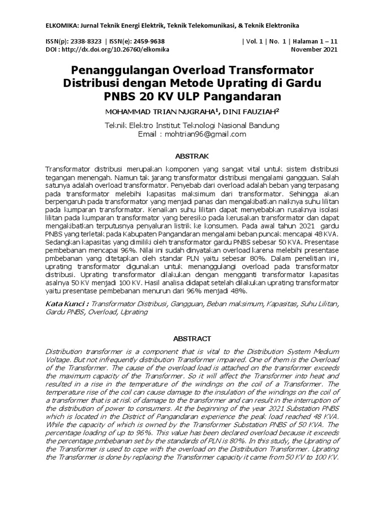 Jurnal Overload Transformator | PDF