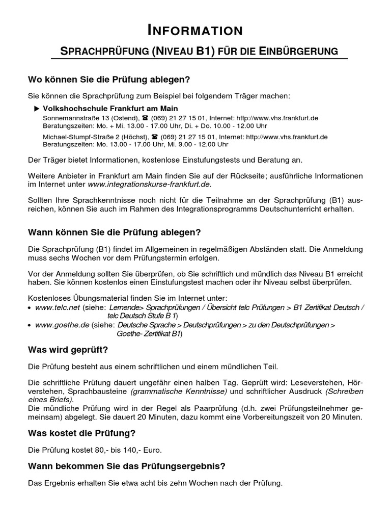 Information On The B1 Language Test | PDF