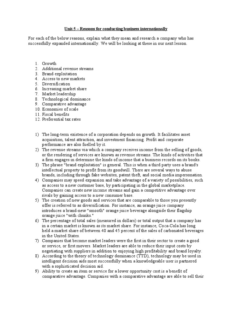 Reasons for International Business Expansion | PDF | Taxes | Brand