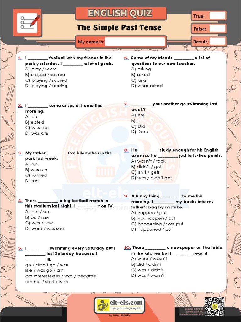Quiz Past Simple Tense 1 | PDF