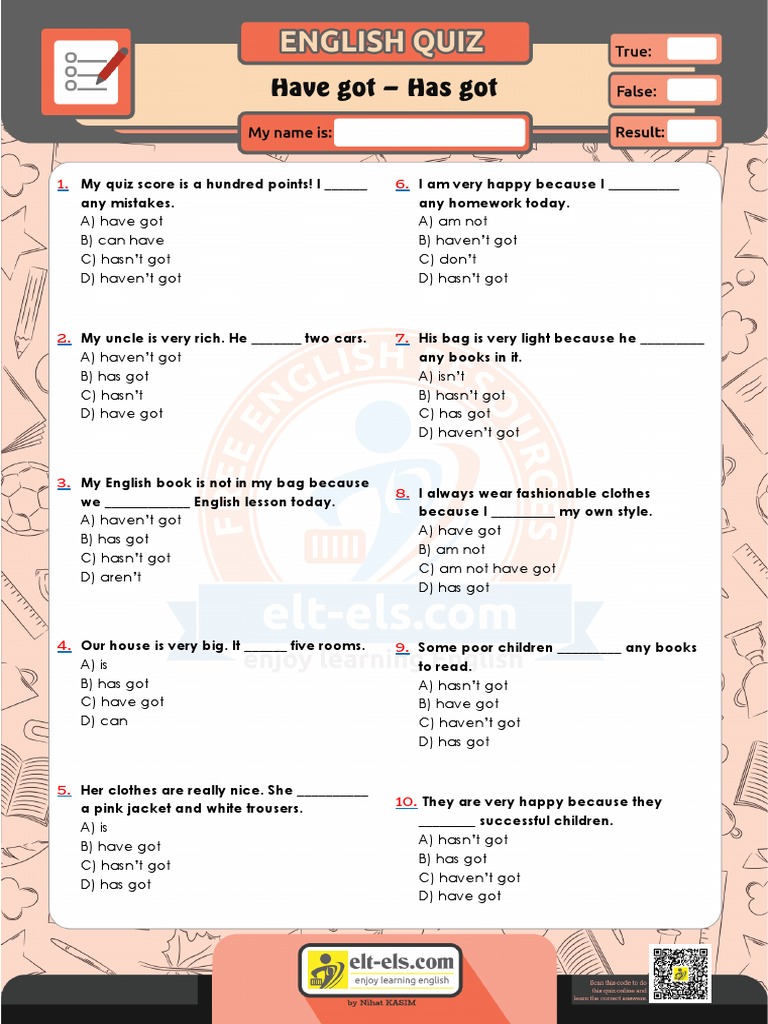 Quiz Have Got Has Got | PDF