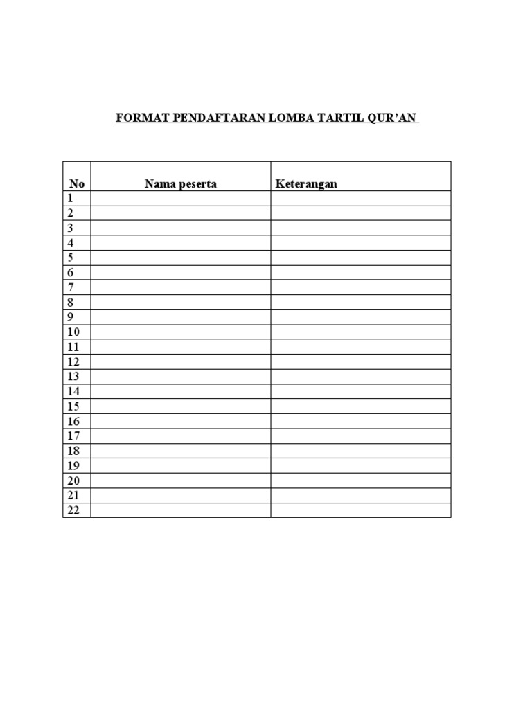 Format Pendaftaran Lomba Tartil Qur | PDF Format Pendaftaran Lomba Tartil Qur | PDF