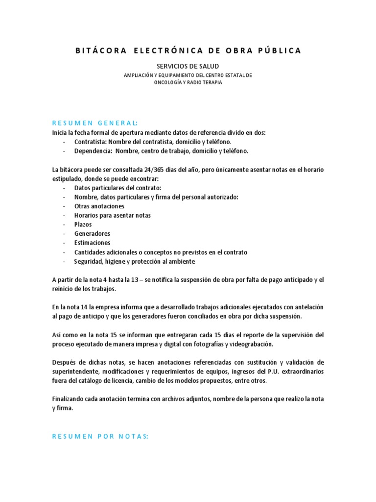 BITÁCORA ELECTRÓNICA DE OBRA PÚBLICA | PDF