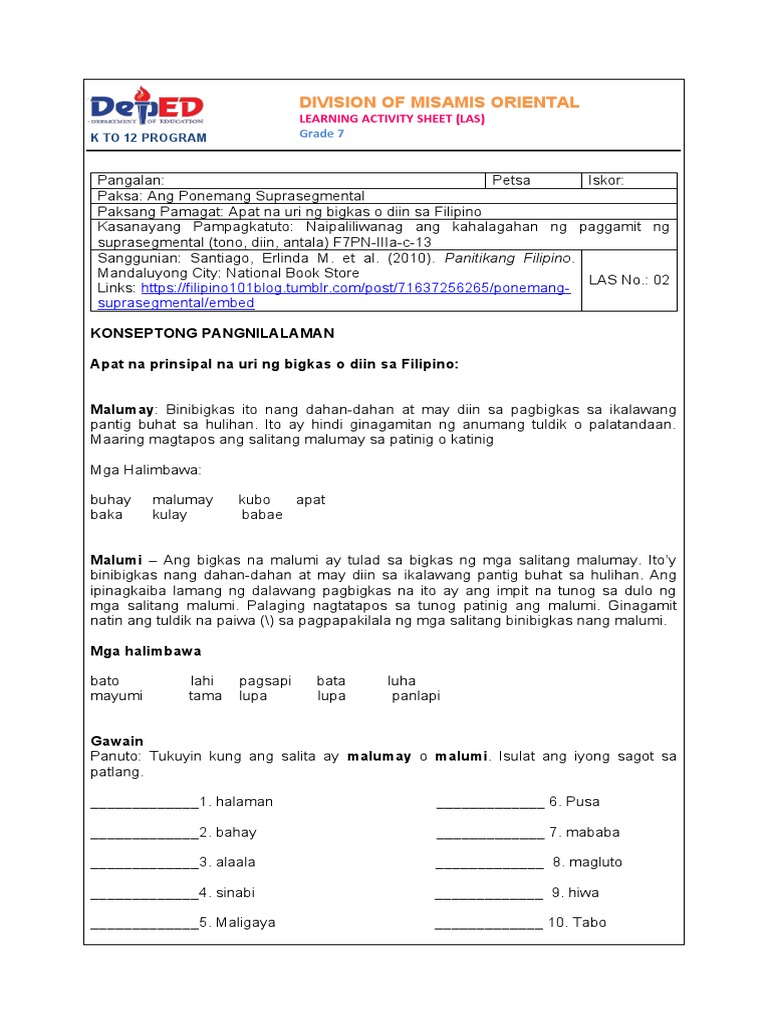 FIL 7 LAS Q3 WK 1-5 Canitoan Nhs | PDF