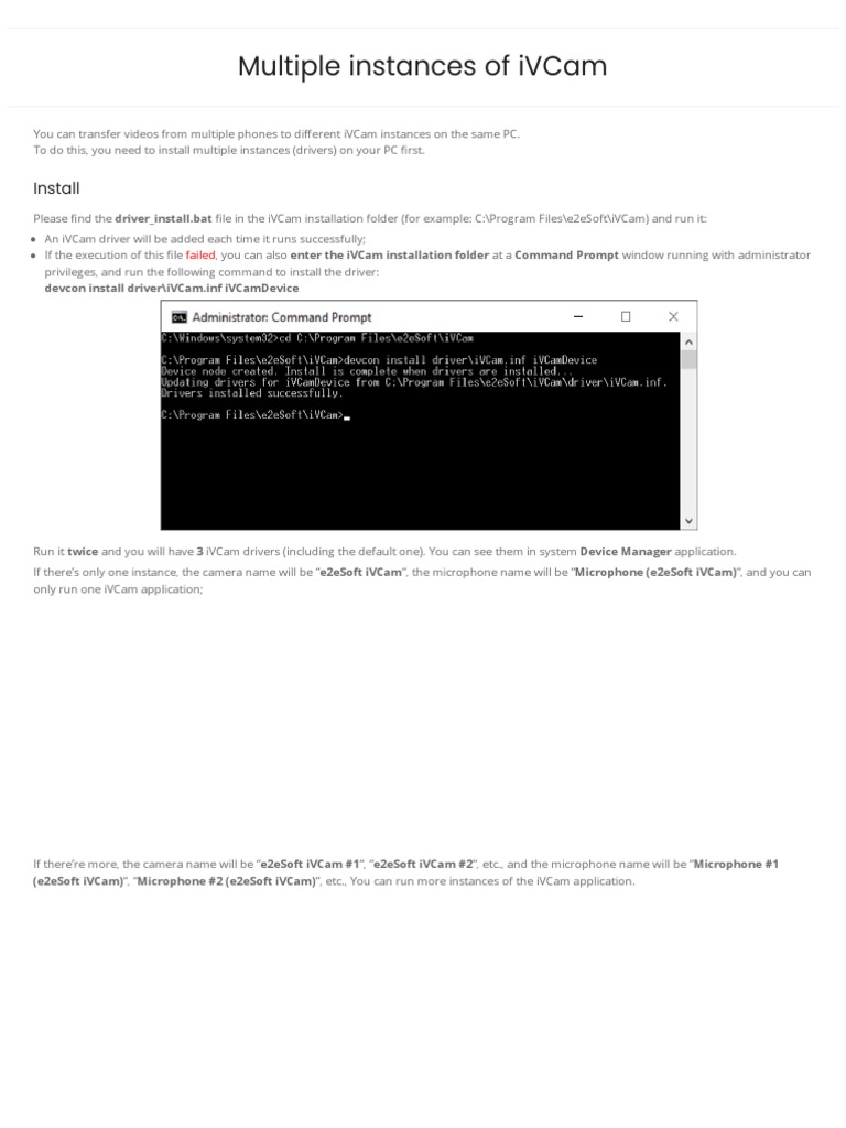 Multiple Instances of iVCam E2ESOFT | PDF | Device Driver | Installation (Computer Programs)