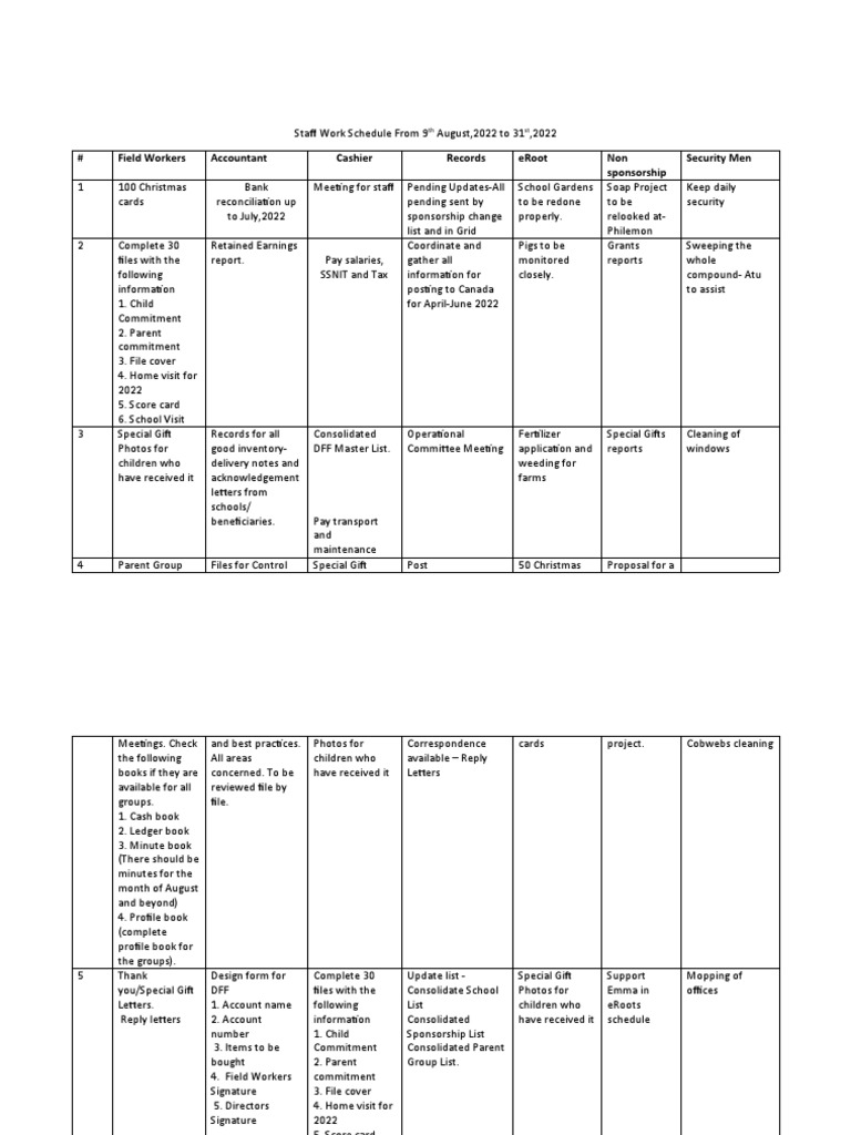 August Schedule | PDF