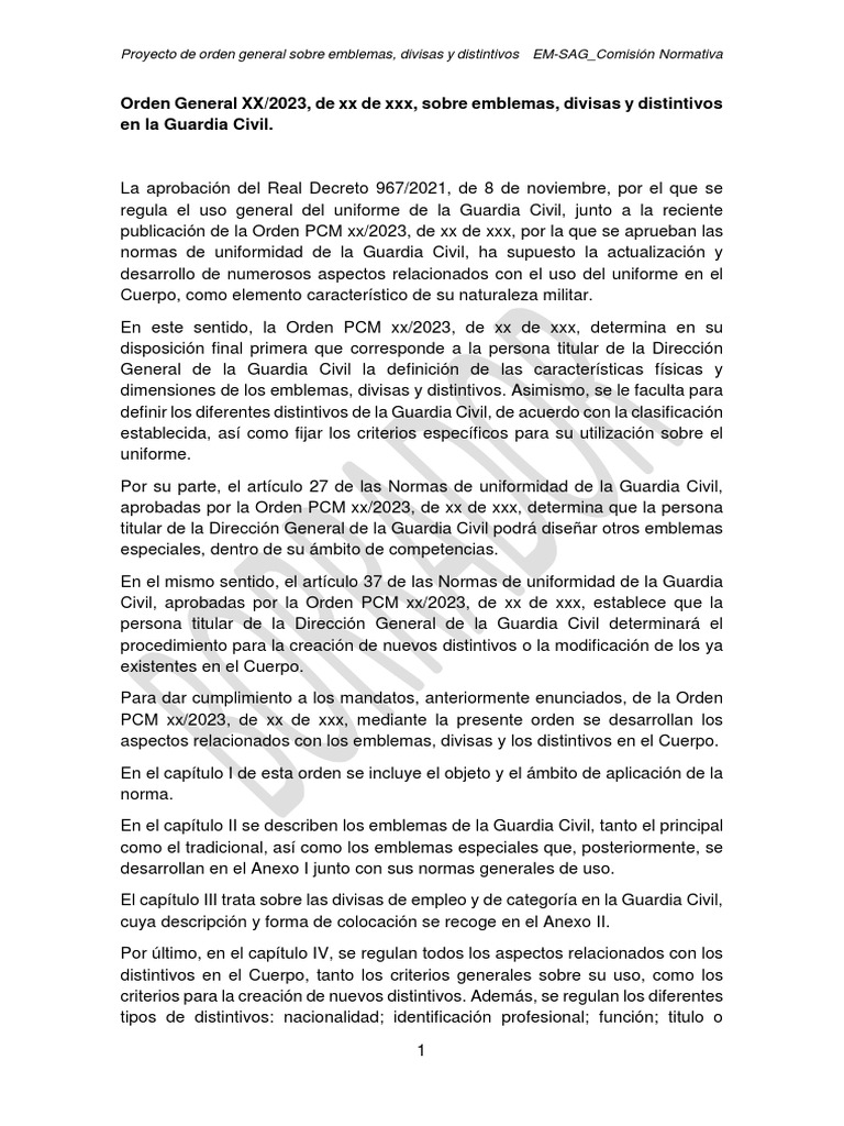 Orden General XX:2023, de XX de XXX, Sobre Emblemas, Divisas y ...