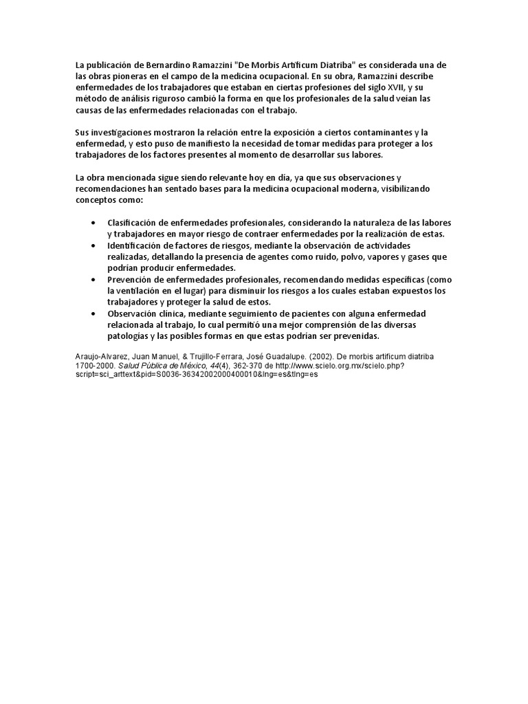 Ramazzini y la Medicina Ocupacional | PDF
