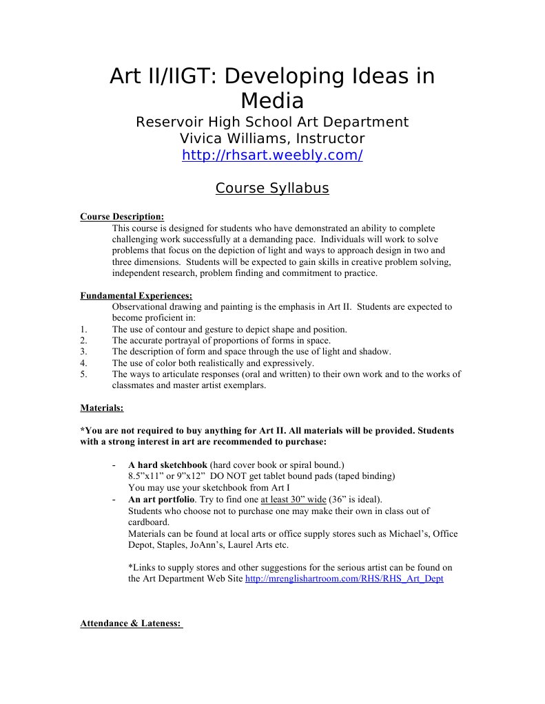 Art II Syllabus 11-12 | PDF | Homework | Communication