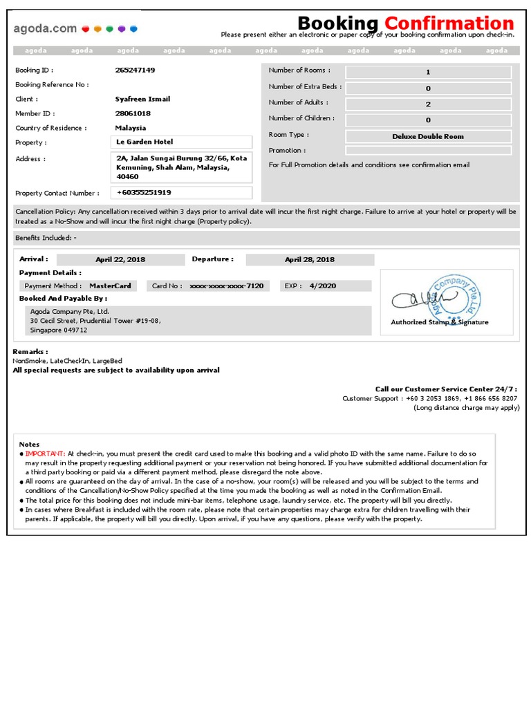 Booking: Confirmation | PDF | Credit Card | Service Industries