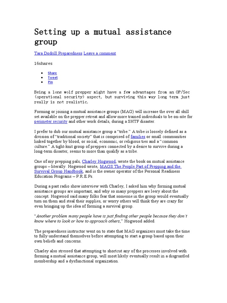 Setting Up A Mutual Assistance Group | PDF | Survivalism | Leadership