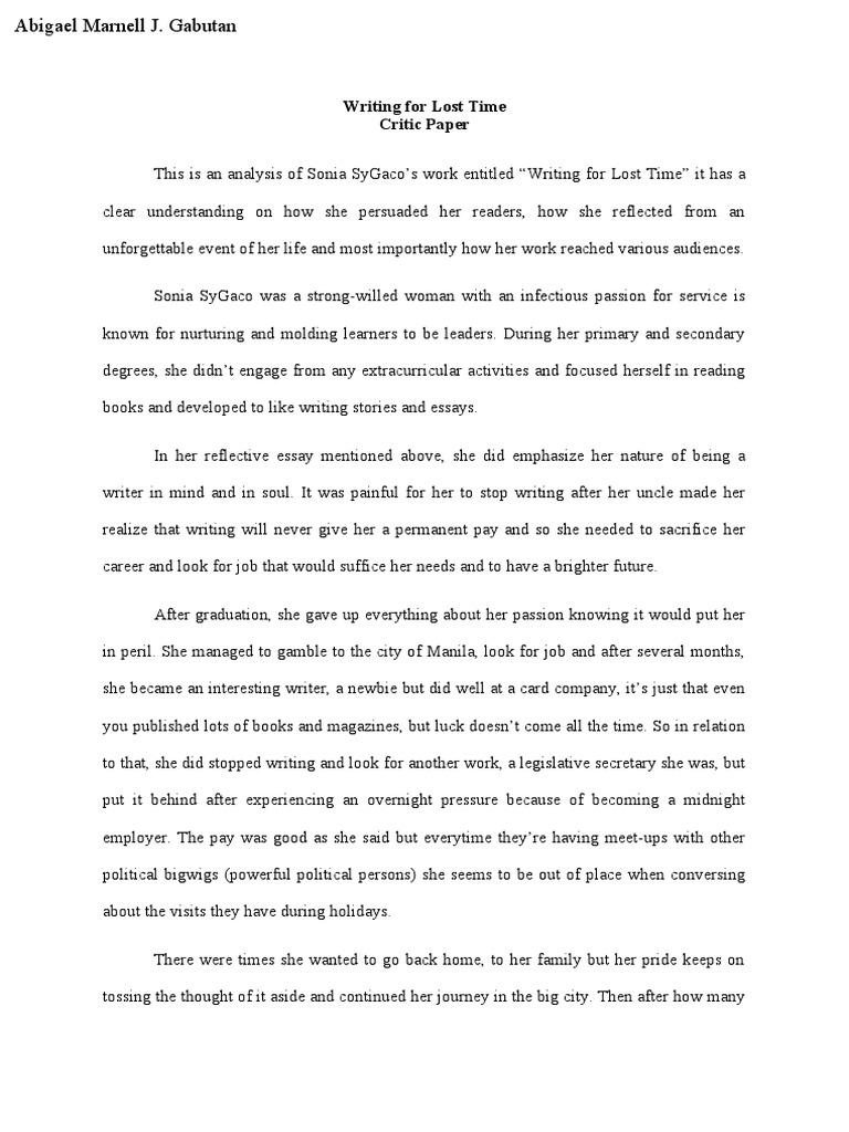 Abby Writing For Lost Time | PDF