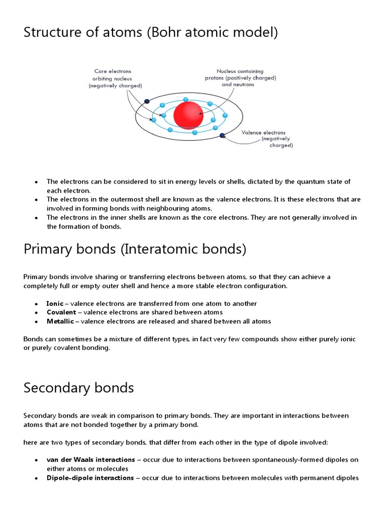 Primary and Secondary Bonds Explained | PDF | Chemical Bond ...