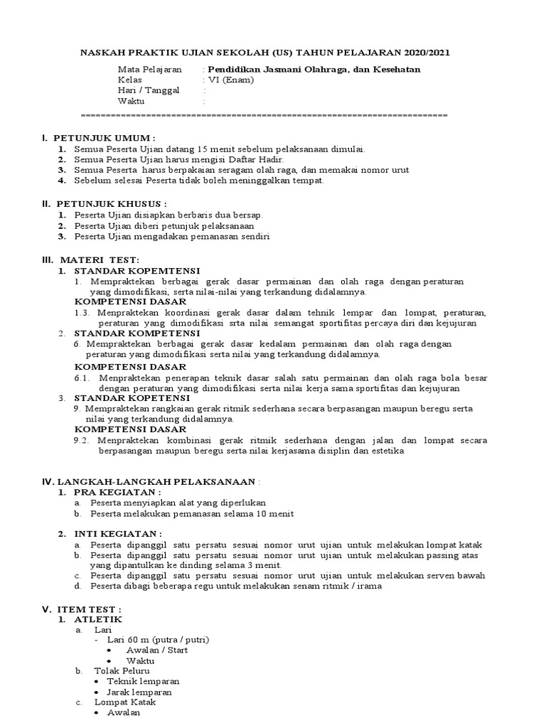 Ujian Praktek Pjok | PDF